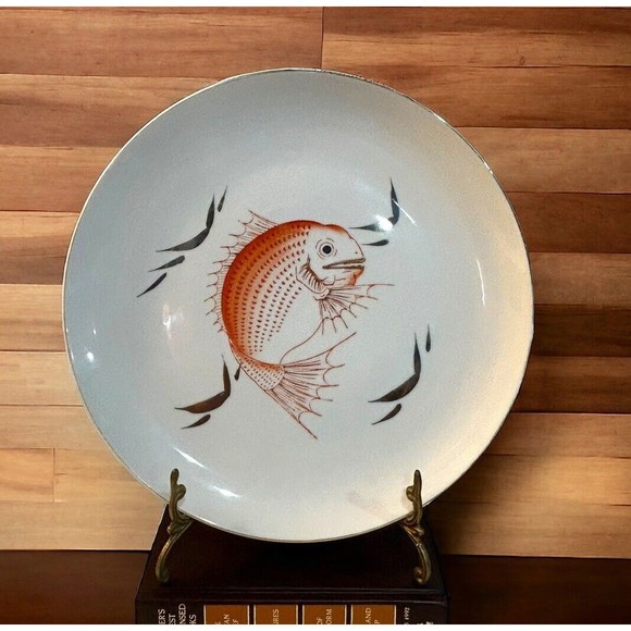 Dining | Vtg Japanese Koi Fish Sliver Gold Gilded 1225 Charger Platter ...